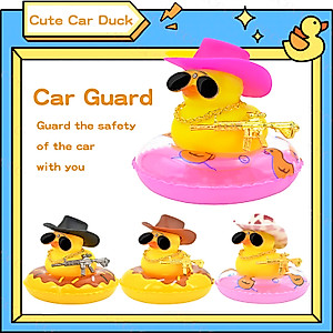 Rubber Duck for Car - Car Duck Decoration Dashboard, Rubber Duck Toy Car Ornament, Car Accessories Duck with Mini Sun Hat Swim Ring Necklace and Sunglasses for Party Favors, Birthdays, Bath Time