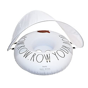 Rae Dunn Toddler Float with Canopy by CocoNut Float Row Row Row Your Boat Theme - Child Sized Inflatable Raft & Durable Water Toy - Stable Ride-On for Summer Parties & Swim Events