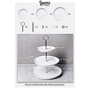 Sweese 731.101 3 Tiered Serving Stand, Foldable Rectangular Food Display Stand with White Porcelain Platters - Serving Trays, Dessert Display Server for Brithday Party, Valentine's Day and Events