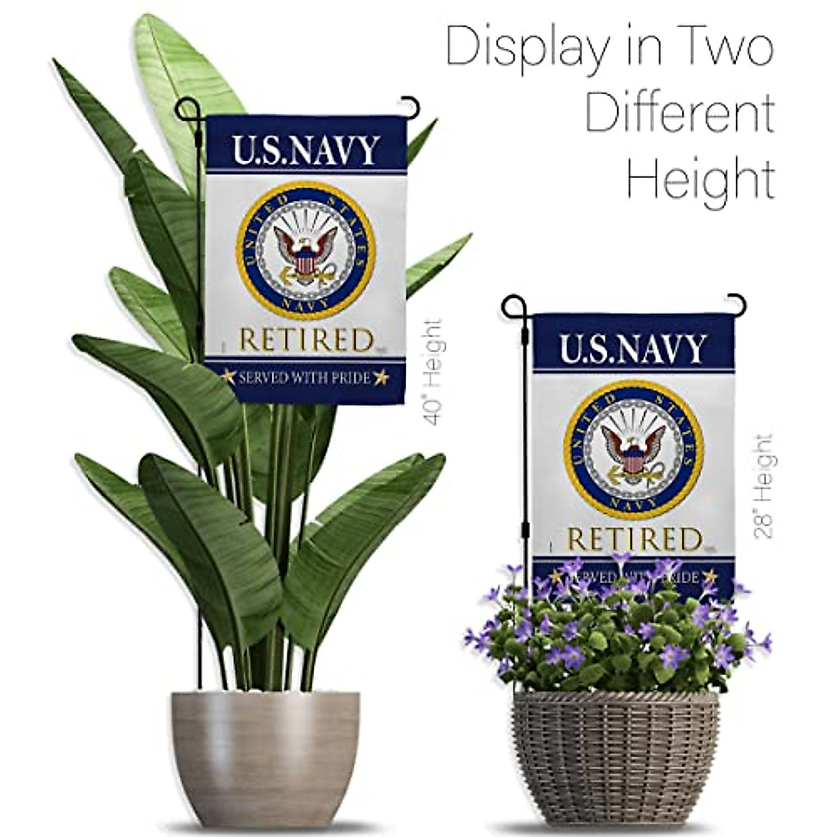 Breeze Decor US Navy Garden Flag Set with Stand Armed Forces USN Seabee United State American Military Veteran Retire Official House Banner Small Yard Gift Double-Sided, Made in USA