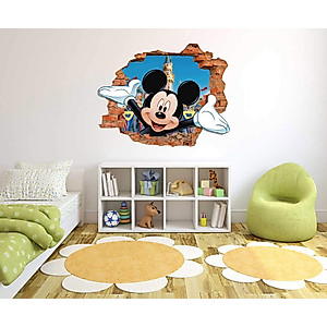 Mickey Face Wall Decal - 3D Smashed Wall Effect - Wall Decal for Home Nursery Decoration (Wide 20"x16" Height Inches)
