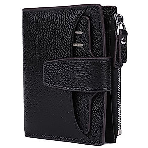 AINIMOER Women's RFID Blocking Leather Small Compact Bi-fold Zipper Pocket Wallet Card Case Purse with id Window (Lichee Black)