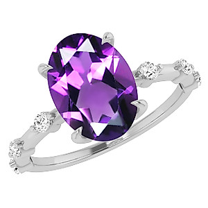 Dazzlingrock Collection 10x8mm Oval Amethyst and Round White Diamond Engagement Ring for Women in 925 Sterling Silver, Size 7