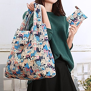 KINGMAS Reusable Grocery Bags, Set of 5 Eco-Friendly Folding Tote Shopping Bag fits in Pocket, Washable/Durable/Waterproof Nylon holds Heavy Duty Groceries Bags