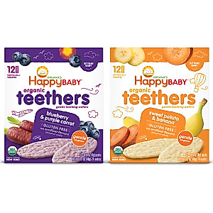 Happy Baby Organics Gluten Free Organic Teethers 2 Flavor Variety Pack (Blueberry & Purple Carrot/Sweet Potato & Banana), 12 Count (Pack of 2)