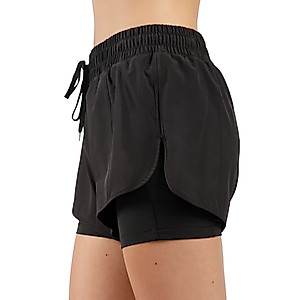 90 Degree By Reflex 2 in 1 Running Shorts - Black w/Short - Medium