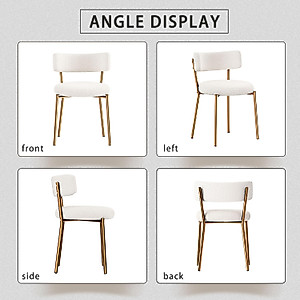 HAIZAO Modern Dining Chairs Set of 4, Round Upholstered Boucle Sherpa Dining Chairs, Curved Backrest Kitchen Dining Room Chairs, Mid-Century White Dining Chair with Golden Metal Legs