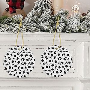 Black and White Soccer Ball Pattern Print Christmas Tree Ceramic Hanging Round Shaped Xmas Tree Pendants Gatherings Party Deco