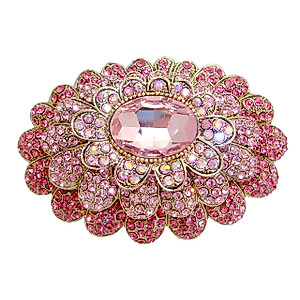 TTjewelry Sweet Pink 3 Layer Flower Austria Crystal Gold-Tone Large Brooch