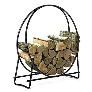HAPPYGRILL Firewood Storage Rack Holder, 41 Inch Tubular Steel Log Hoop for Indoor & Outdoor Fireplace Pit