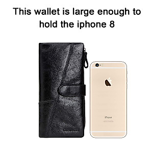 Contacts Real Leather Women Secretary Zipper Phone Holder Clutch Purse Wallet (Black)