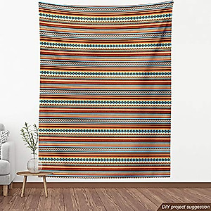 Lunarable Tribal Fabric by The Yard, Pattern Chevrons Arrow Heads Rectangles Motifs Design, Decorative Fabric for Upholstery and Home Accents, 1 Yard, Blue Orange