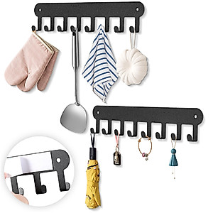 Suzurana 2 Pack Wall Mount Key Holder, Key Hanger Wall Mount with 8 Hooks, Adhesive Key Holder for Wall, Decorative Black Key Holder for Wall No Drill for Living Room, Kitchen, Bathroom