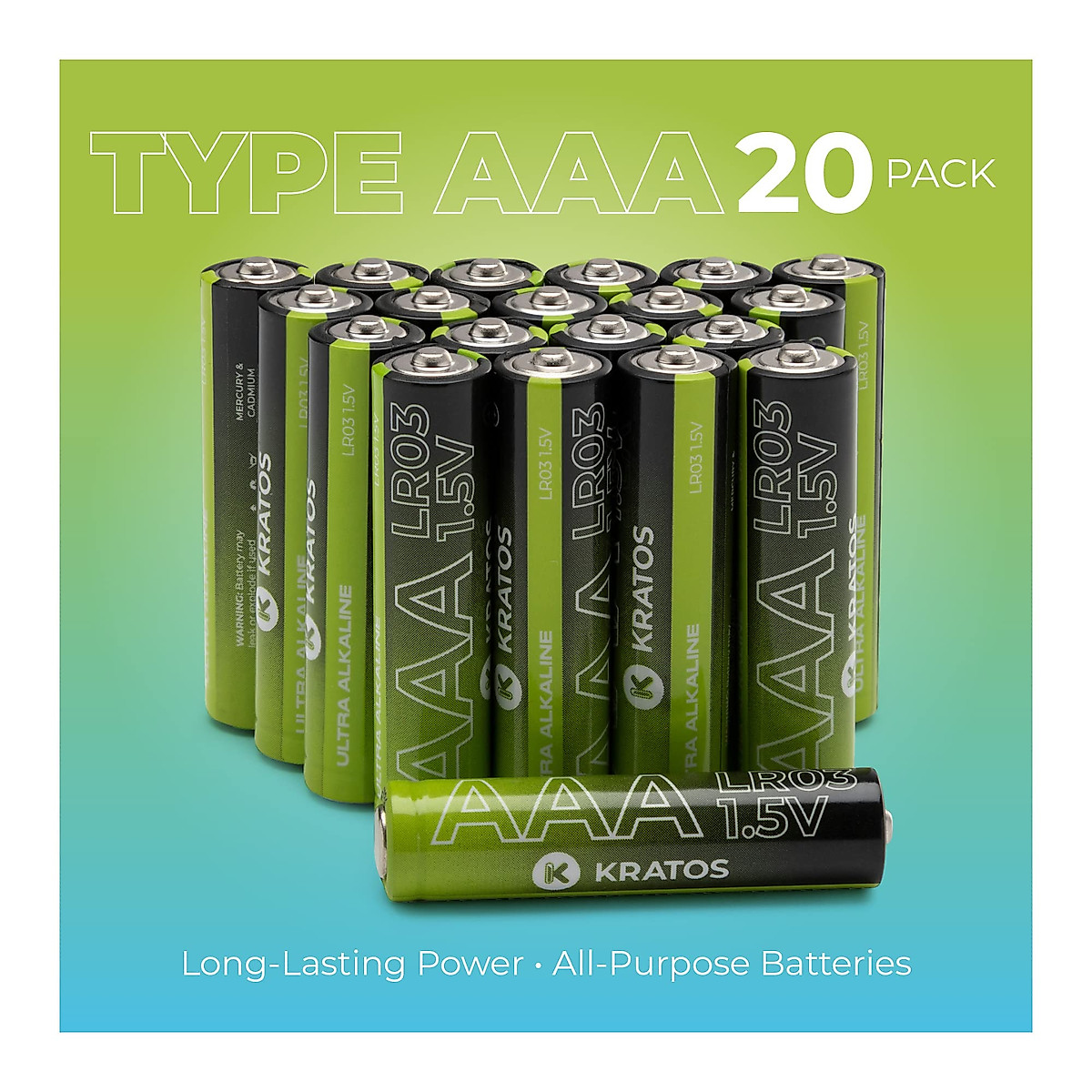 Kratos Power AAA Batteries - 20 Pack Alkaline Batteries - Long-Lasting All-Purpose Triple A Batteries - 10 Year Shelf Life - Mercury & Cadmium Free AAA Battery Pack - Disposable Replacement Batteries