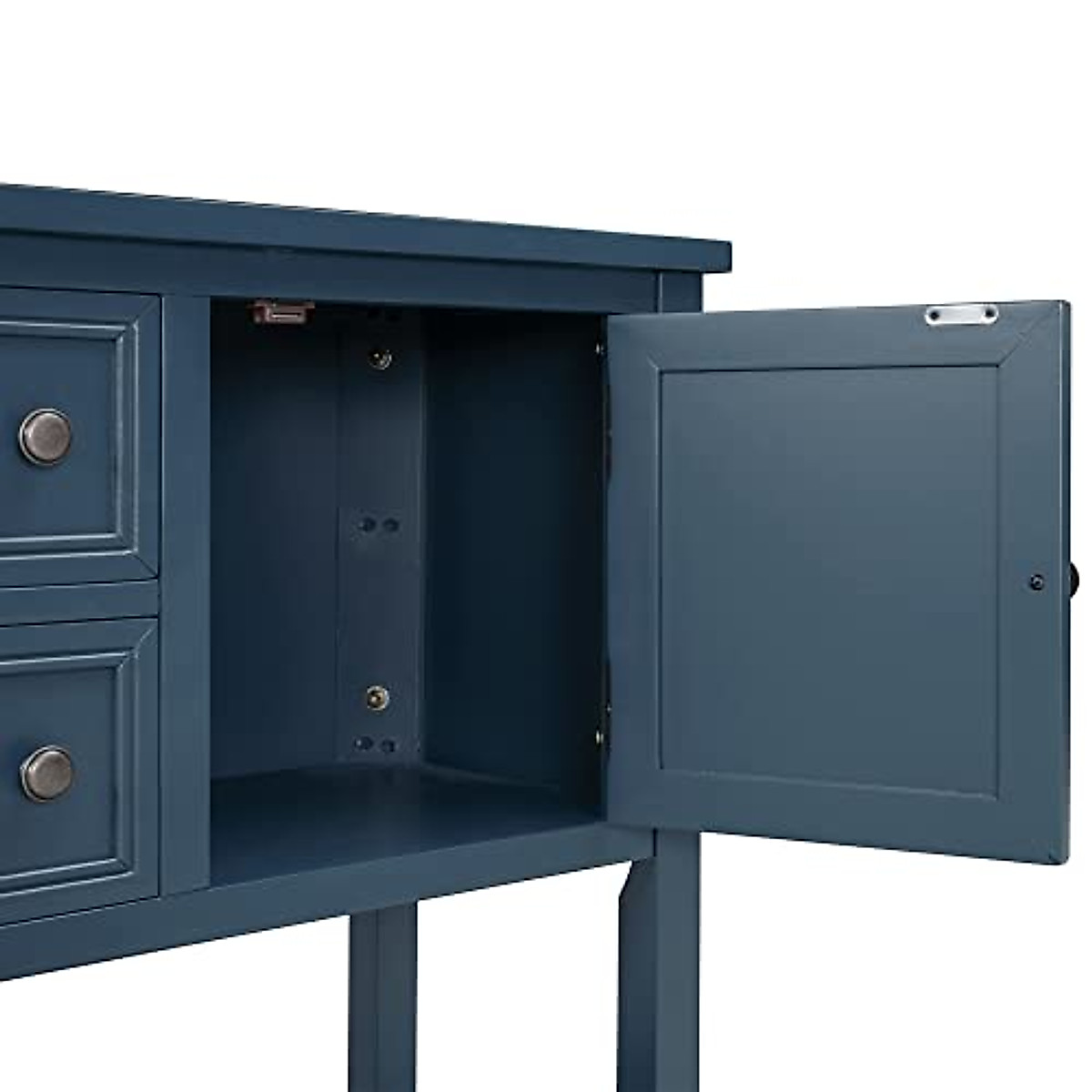 Merax Farmhouse Entryway Console Sofa Table for Living Room, Sofa Table with Storage Drawers and Shelf for Dining Room, Wood Narrow Kitchen Sideboard Cabinet with Door, Antique Navy