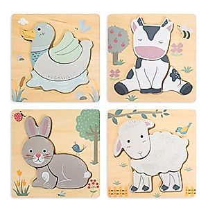 Anavrin Co. 4 pk Animal Shape Wooden Puzzles Set for Toddlers Early Brain Development Learning, Toddler 1 2 3 4 Years Old, Montessori STEM Educational Birthday Gift Toy