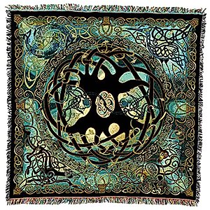 Pure Country Weavers Celtic Tree of Life Blanket by Jen Delyth - Gift Lap Square Tapestry Throw Woven from Cotton - Made in The USA (54x54)