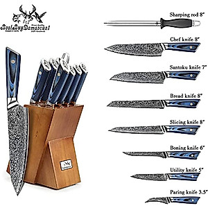 Best.Buy.Damascus1 Knife Set Knife Block Set Japanese Aus-10 Damascus Steel Kitchen Knife Set Perumim Quality Knife Block