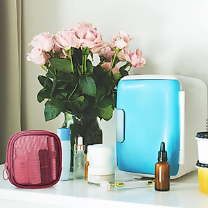 Weewooday 4 Pcs Mesh Makeup Bag Mesh Cosmetic Bag Travel Toiletry Pouch with Zipper Mini Makeup Cosmetic Purse for Daily Accessory (Pink,Small)(Small,Wine Red)