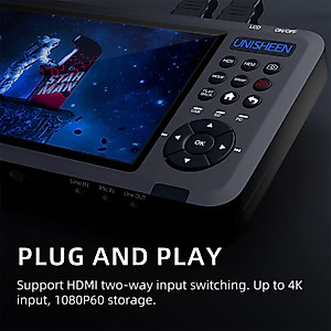 UNISHEEN HD Video Capture Box 2 Channel HDMI Picture-in-Picture Video Recorder with Screen 7 inches MP4 Support SD Card U Disk Storage 1080p 60 FPS Have USB2.0 Cable Remote Control