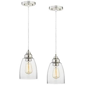 WISBEAM Pendant Lighting Fixture, Hanging Ceiling Lights with E26 Medium Base Max. 60 Watts, ETL Rated, Bulbs not Included, Nickel, 2-Pack