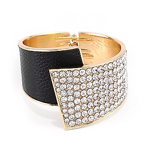 ELABEST Stylish Rhinestone Bracelet Black Cuff Bracelets Stretch Bracelets Sparkly Hand Chain Wedding Parties Jewelry Accessories for Women (Black)