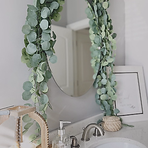 CQURE 14 Pack Eucalyptus Garland, Artificial Greenery Garland Spring Garland Faux Eucalyptus Leaves Table Garland Vines for Wedding Backdrop Fireplace Arch Door Wall Room Decor（98FT）