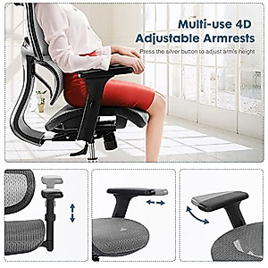Ergonomic Office Chair, High Back Desk Chair, Swivel Mesh Computer Task Chair with Dynamic Lumbar Support, Tilt Function, Executive Home Office Chair with 3D Adjustable Headrest and Armrests, Grey
