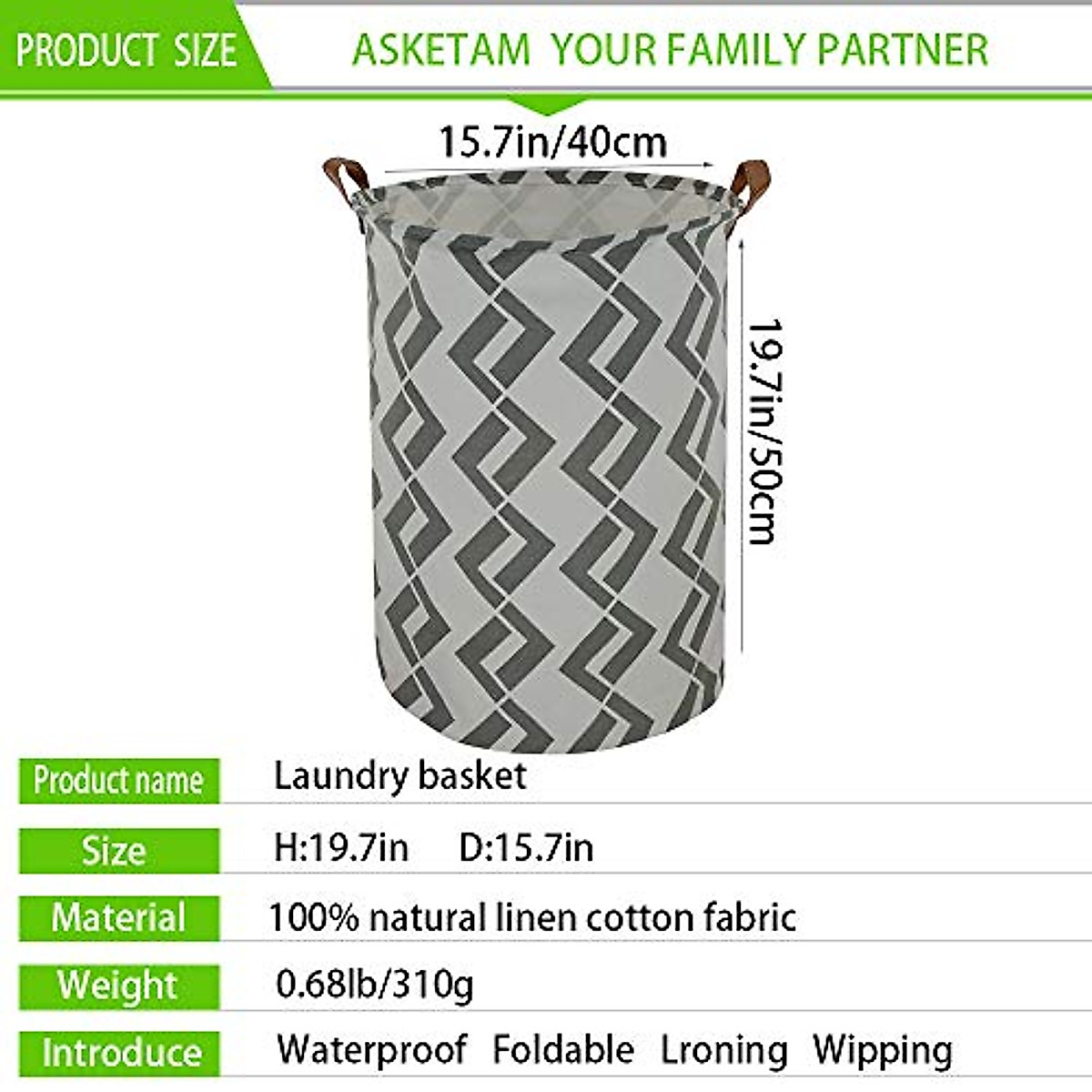 ASKETAM Fabric Laundry Basket Canvas Laundry Hamper for Dirty Clothes Toy Organizer Kid Nursery Room Decor Basket(Double seven)