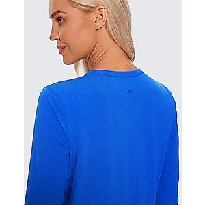 CRZ YOGA Pima Cotton Long Sleeve Workout Shirts for Women Loose Cropped Tops Athletic Sports T-Shirt Strong Blue Small