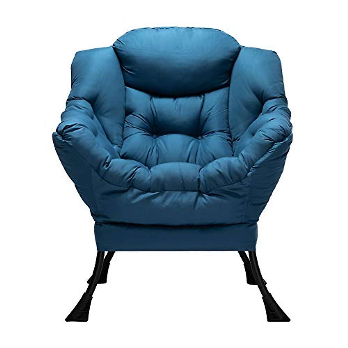 HollyHOME Modern Cotton Fabric Lazy Chair, Accent Contemporary Lounge Chair, Single Steel Frame Leisure Sofa Chair with Armrests and A Side Pocket, Thick Padded Back, Navy Blue