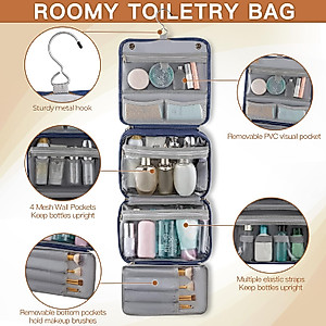 Elviros Toiletry Bag Hanging Travel Organizer for Men and Women, 3 in 1 Multifunctional Large Makeup Cosmetic Case for Toiletries Accessories, Water-resistant PU Leather Bathroom Dopp Kit Shaving Bag