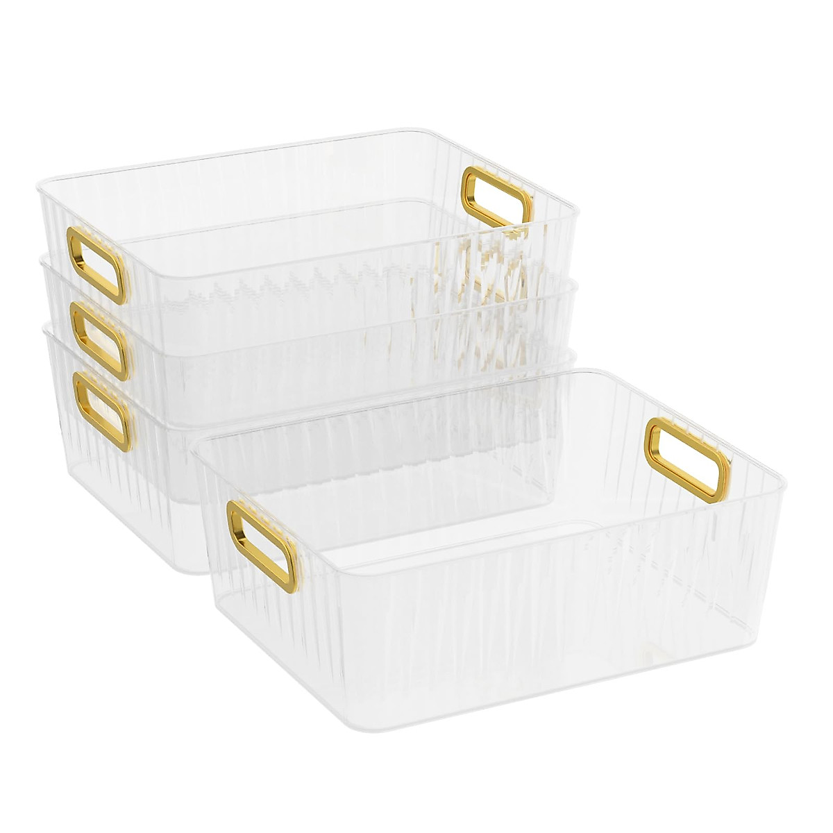 Joyeen 4-Pack Clear Fridge Storage Bins, Plastic Kitchen Pantry Storage Bins, 11.3" × 8.5" × 4.3"