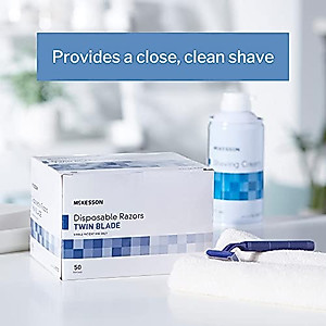 McKesson Disposable Razors, Shaving Razor, Twin Blade, Stainless Steel Blade, Blue, 50 Count, 2 Packs, 100 Total