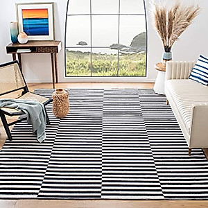 SAFAVIEH Montauk Collection 8' x 10' Ivory / Black MTK715D Handmade Stripe Cotton Area Rug