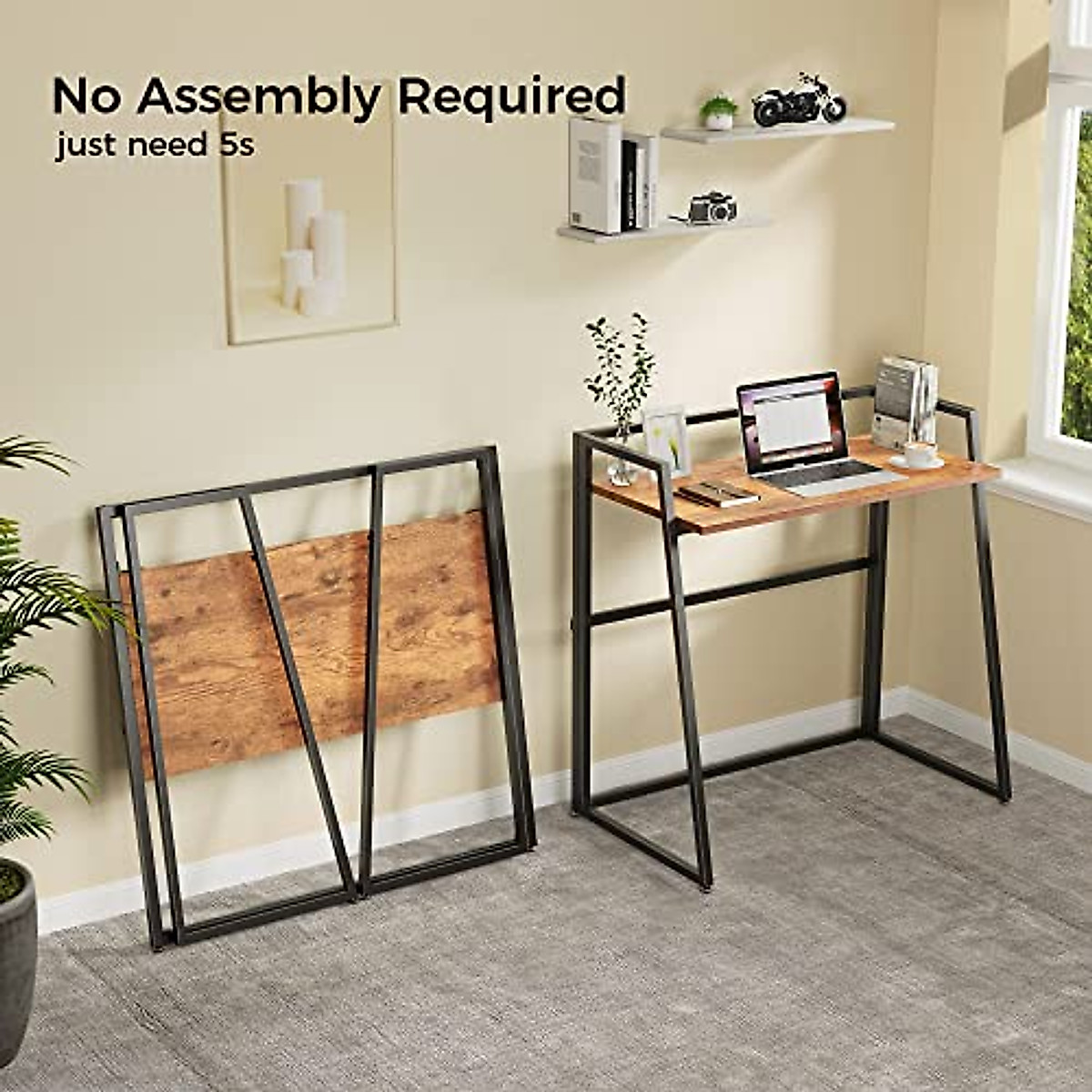 EUREKA ERGONOMIC Modern Folding Computer Desk Teen Student Dorm Study Desks 33-inch Teak Wood Fold up Desk, Easy to be Folded or Unfolded for Writing, Laptop Working and Crafting, Fits Home Office