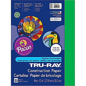 Tru-Ray® Construction Paper, 50% Recycled, 9" x 12", Festive Green, Pack of 50