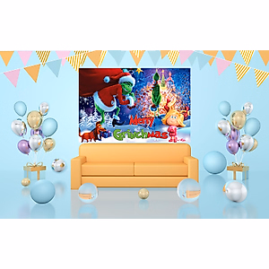 Snowing Backdrop for Xmas Party Supplies 5x3ft Santa Claus Grinch Photo Background Merry Christmas Photography Backdrop Grinchmas Banner