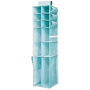 mDesign Long Soft Fabric Over Closet Rod Hanging Storage Organizer with 12 Divided Shelves, Side Pockets for Child/Kids Room or Nursery, Store Diapers, Wipes, Lotions, Toys - 2 Pack - Light Blue/White