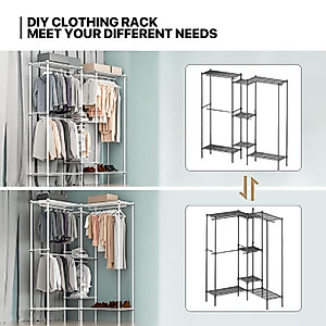 MoNiBloom Heavy Duty Carbon Steel Garment Rack, 66 Inch Expandable, with Shelves, for Hanging Clothes, Load 1000lbs, White