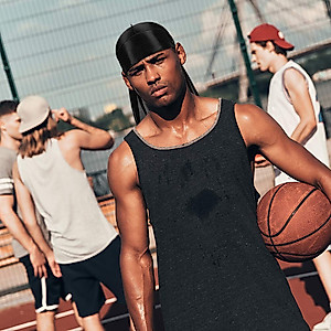 ASKNOTO 4 Pcs Silky Men Durag Headwraps with Long Tail and 4 Pcs Silk Wave Cap Perfect for 360 Waves