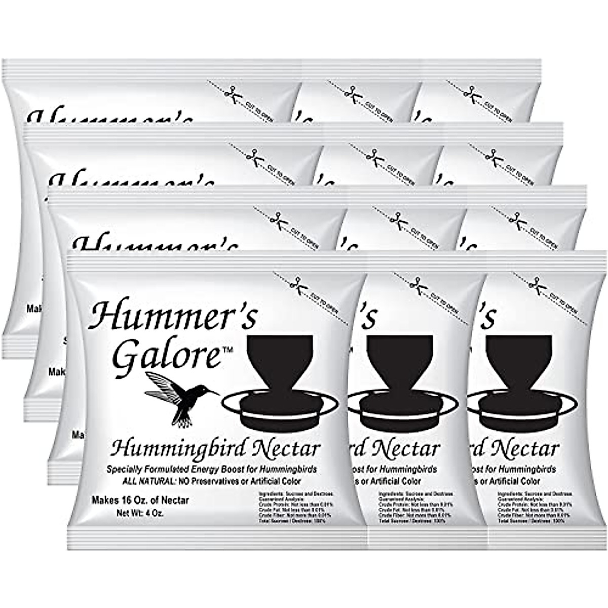 Hummer's Galore Hummingbird Food - Ready-to-Mix Hummingbird Nectar, All-Natural Nectar Collector Formula, 3-Pack Makes 192 oz, No Preservatives or Dyes