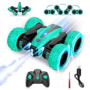 AEROQUEST Remote Control Car - Double Sided RC Stunt Car, 360°Rotating 4WD Off-Road RC Cars with Headlights& Music 2.4Ghz Indoor/Outdoor Rechargeable Toy Car for Boys Age 3-7 8-12 Birthday Xmas Gift