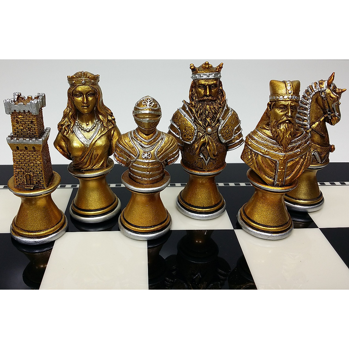 Medieval Times Crusades Knight Chess Men Set Gold & Silver Busts - NO Board