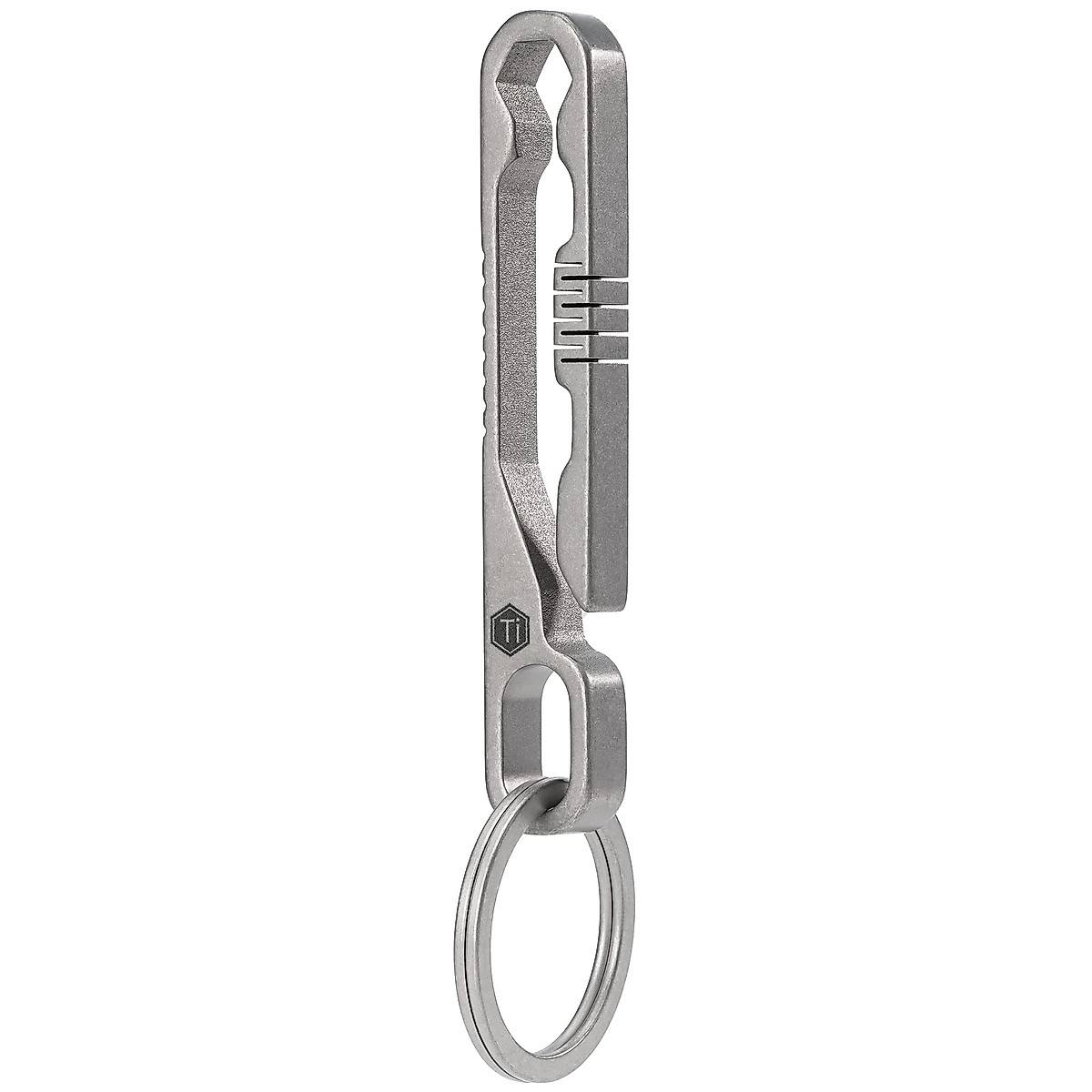KeyUnity KM07 Titanium Keychain Pocket Clip, 2-in-1 Key Ring Holder for Belt with Hex Bit Driver, Portable Hanging Buckle for Men & Women Everyday Carry (Sandblasted)