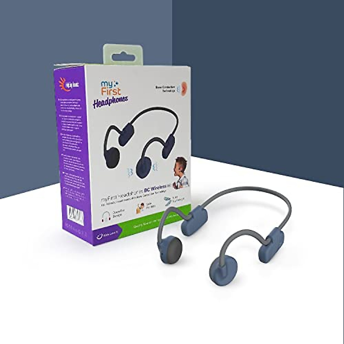 myFirst Headphones BC Wireless Lite New Version Headphones for Boys Girls Kids with Bone Conduction Technology Suitable for Online Class, Music Player, Audiobook (Space Blue)