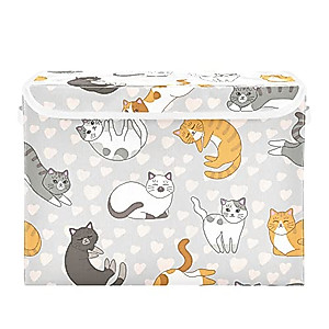 Kigai Cats & Hearts Storage Baskets for Shelves Foldable Closet Basket Storage Bins with Lid for Clothes Home Office Toys Organizers