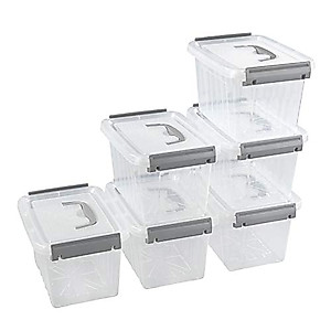 Farmoon 3.5 Quart Clear Storage Bin, Small Plastic Stackable Box/Cotainer with Lid and Grey Handle, 6 Packs
