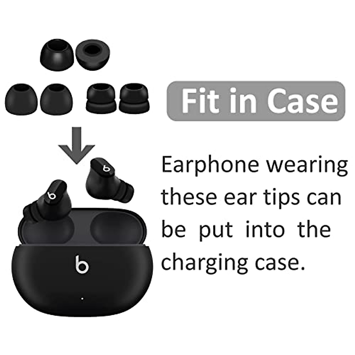 9 Pairs Ear Tips Kit Compatible with Beats Studio Buds, Silicone Double Flange and Memory Foam Tips S/M/L Replacement Noise Reduce Fit in Case Eartips for Beat Studio Buds - Black