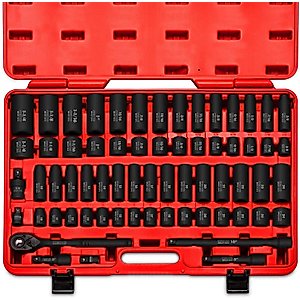 NEIKO 02448A 1/2" Drive Master Impact Socket Set, 65 Piece, Standard SAE (3/8"-1-1/4") & Metric (10-24 mm) Sizes, Deep & Shallow Kit, Includes Adapters & Ratchet Handle